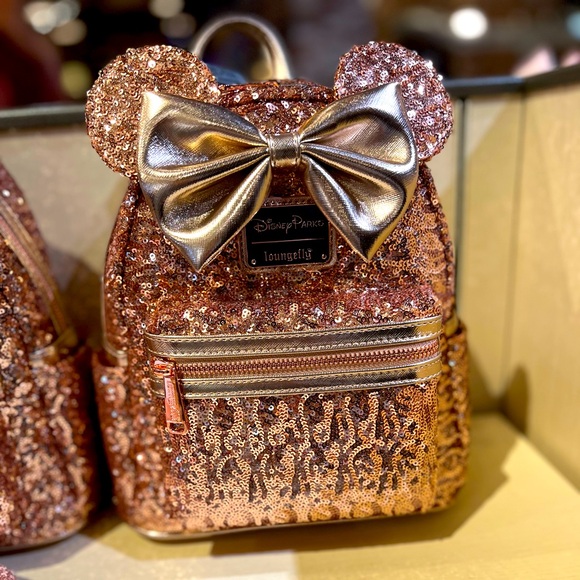 Disney | Bags | Disney Parks Rose Gold Glittery Loungefly Backpack ...